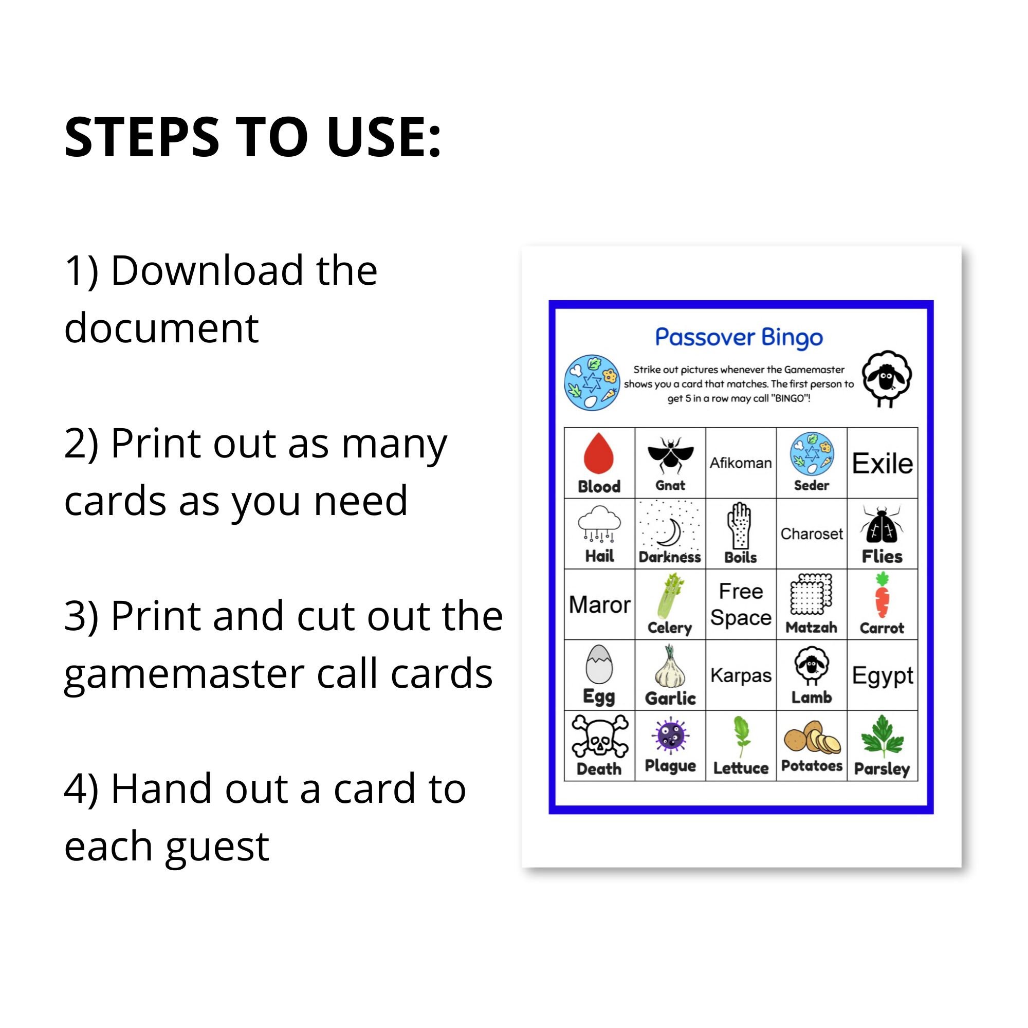 Passover Bingo, 50 Bingo Printable Cards, Pesach Animals Passover Card ...