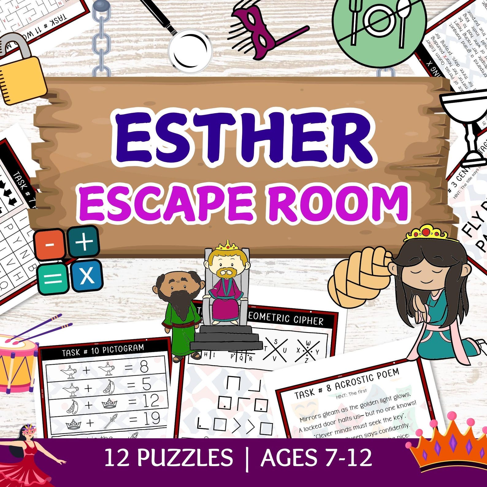 Esther Escape Room, 12 Printable Puzzles, Purim Activities and Lessons ...