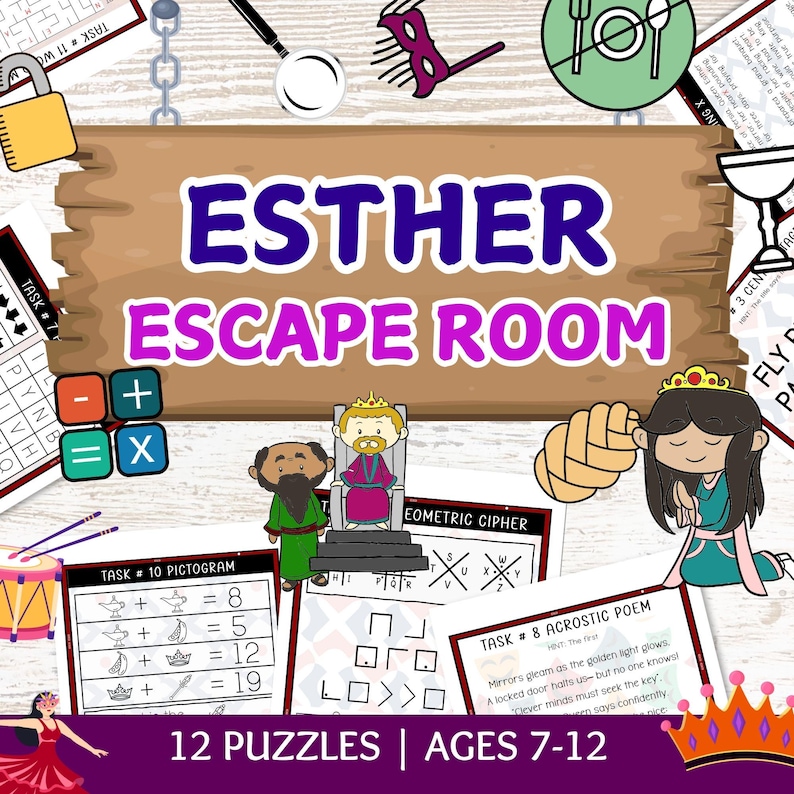 Esther Escape Room, 12 Printable Puzzles, Purim Activities and Lessons ...