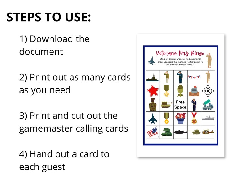 Veterans Day Bingo, 25 Bingo Cards Game, Veterans Day Printable ...