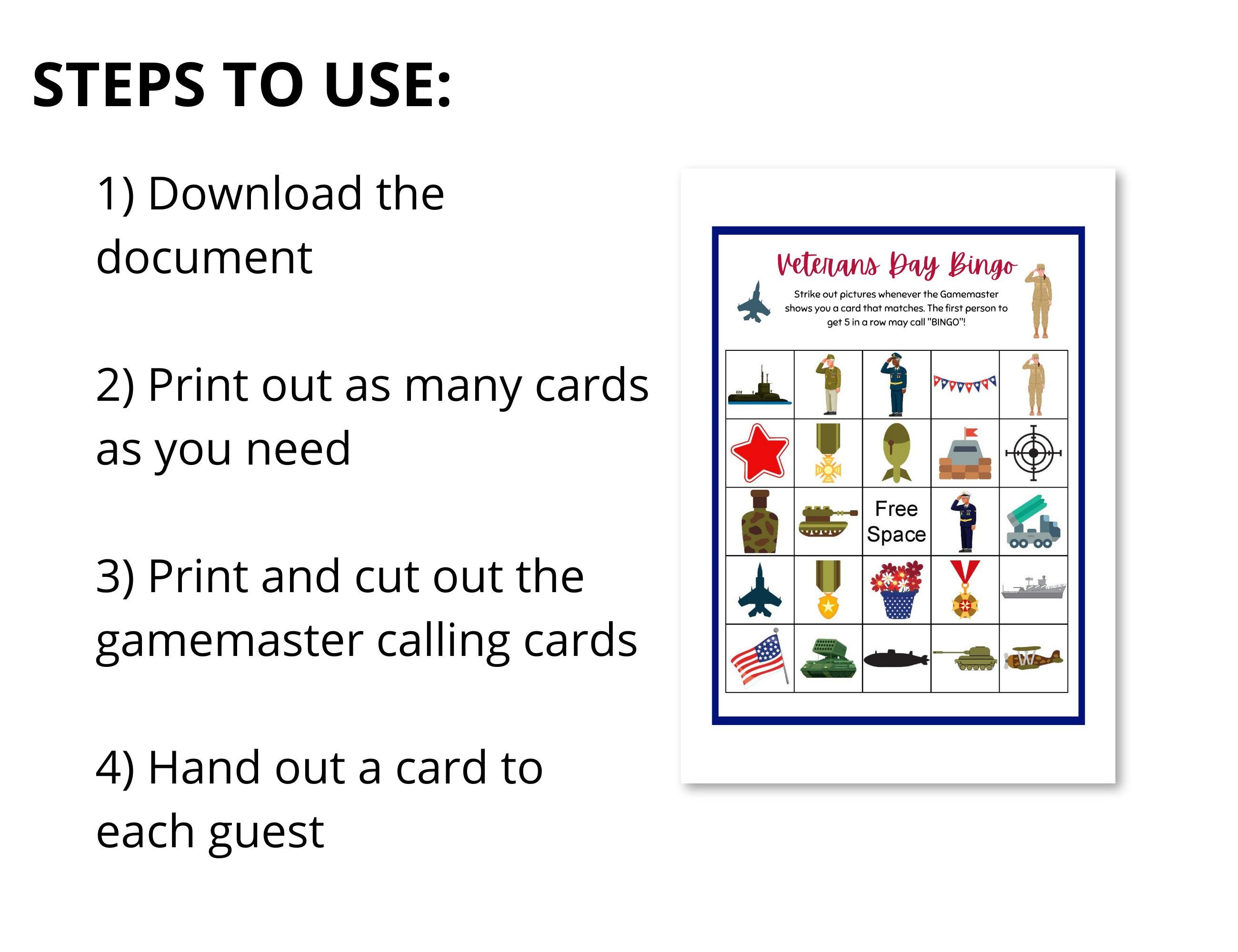 Veterans Day Bingo, 25 Bingo Cards Game, Veterans Day Printable ...