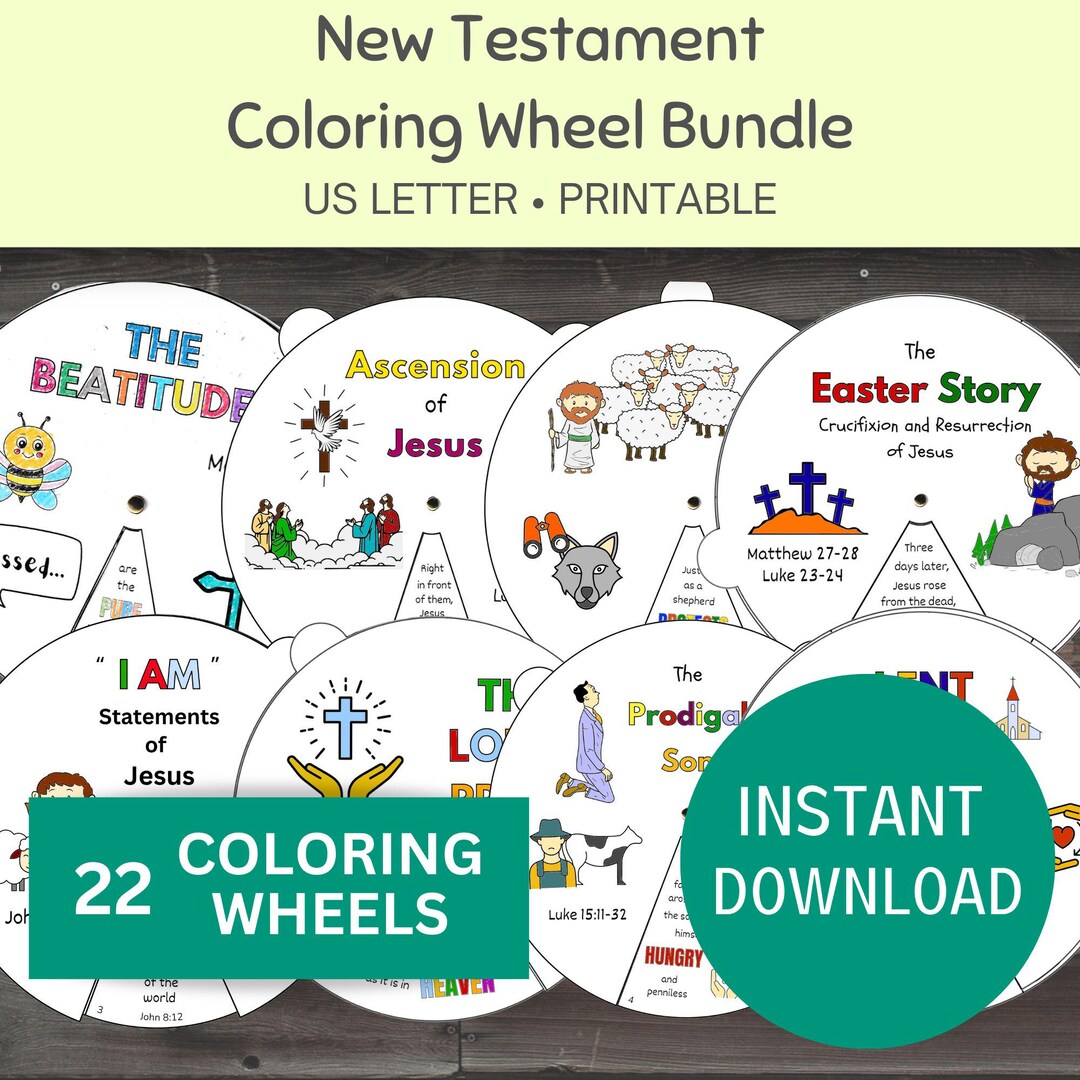 New Testament Coloring Wheel Bundle, 22 Printable Wheels, Sunday School ...