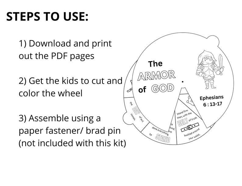 Armor of God Coloring Wheel, Printable Sunday School Lesson, Kids Bible ...