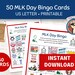 MLK Bingo Game, 50 Bingo Printable Cards for Martin Luther King Jr Day ...