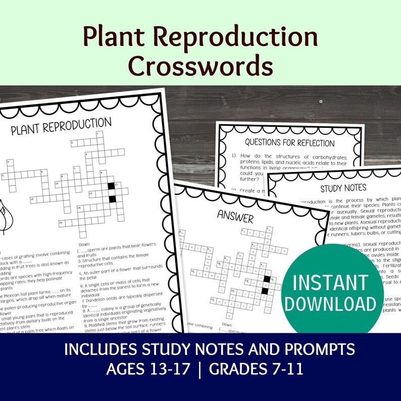 Plant Reproduction Crossword Puzzle, Printable Science Activity ...