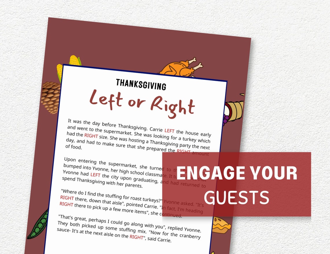 Thanksgiving Left Right Game Printable, Thanksgiving Pass the Prize ...