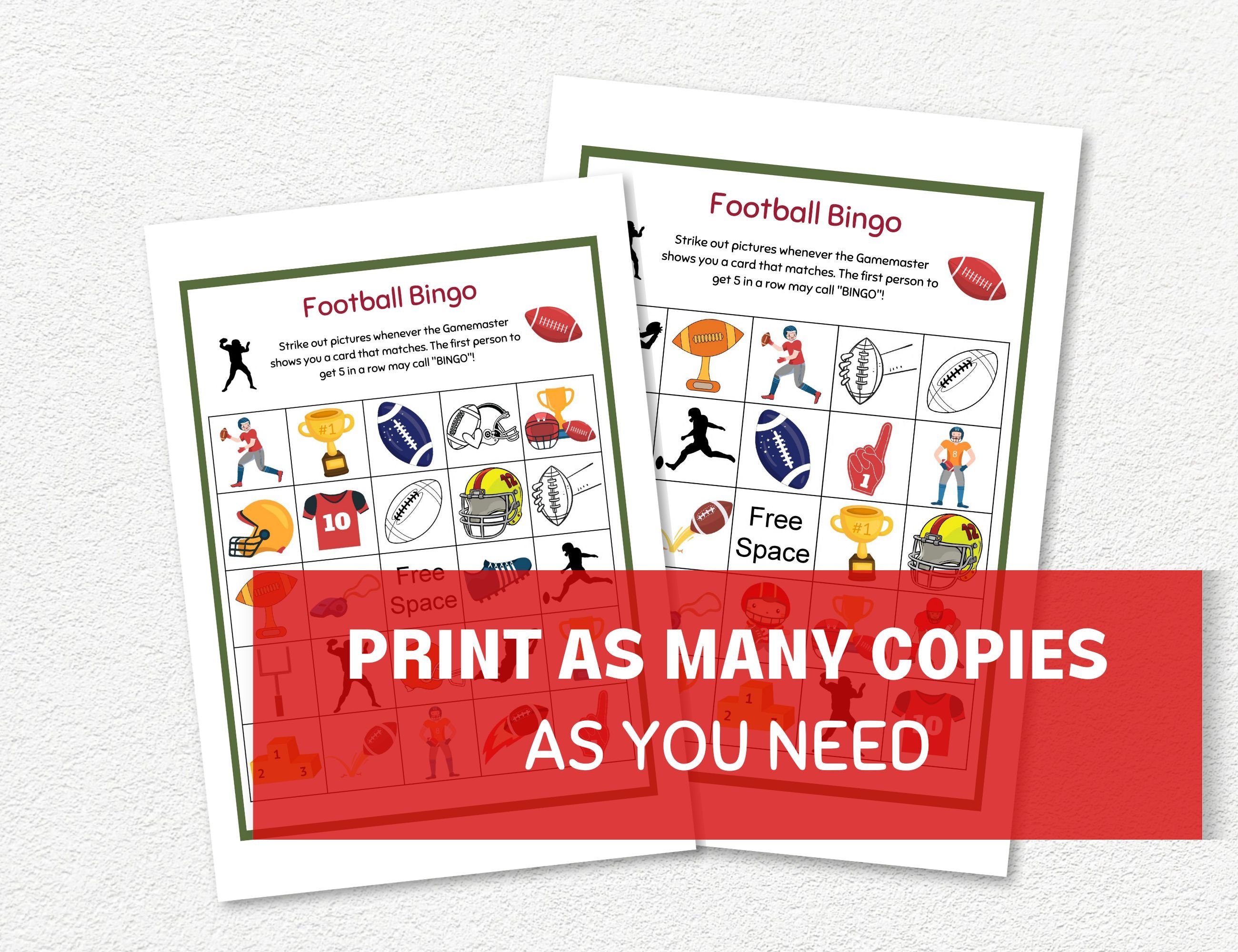 Football Bingo, 100 Bingo Cards Printable, American Football and Sports ...