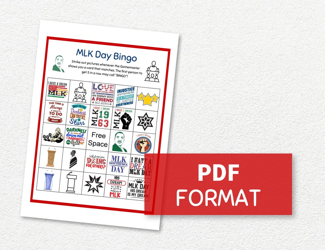 MLK Bingo Game, 50 Bingo Printable Cards for Martin Luther King Jr Day ...
