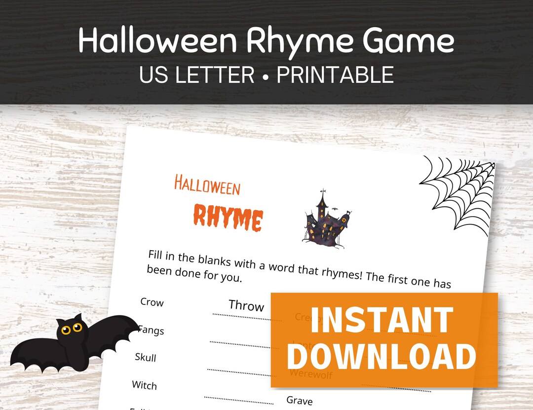 Halloween Rhyme Game Printable, Halloween Party Games for Adults ...