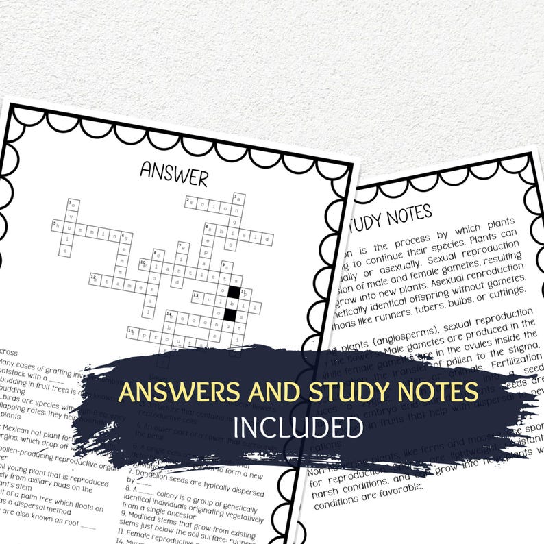 Plant Reproduction Crossword Puzzle, Printable Science Activity ...