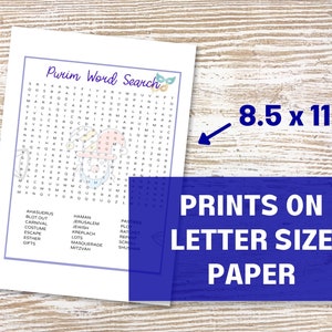 Purim Word Search Printable, Party Games for Family, 2 Printable Word ...