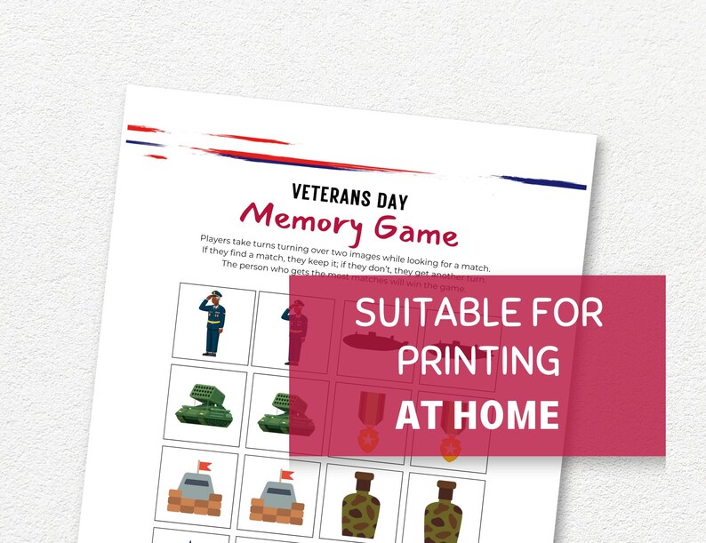 Veterans Day Memory Match Game, Veterans Day Memory Game Printable ...