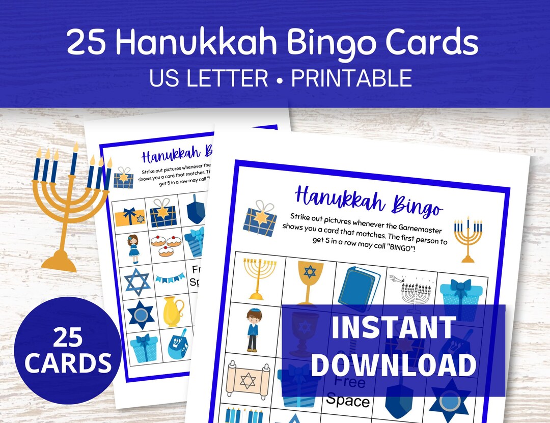 Hanukkah Bingo Game Printable, 25 Bingo Cards, Jewish Festival Games ...