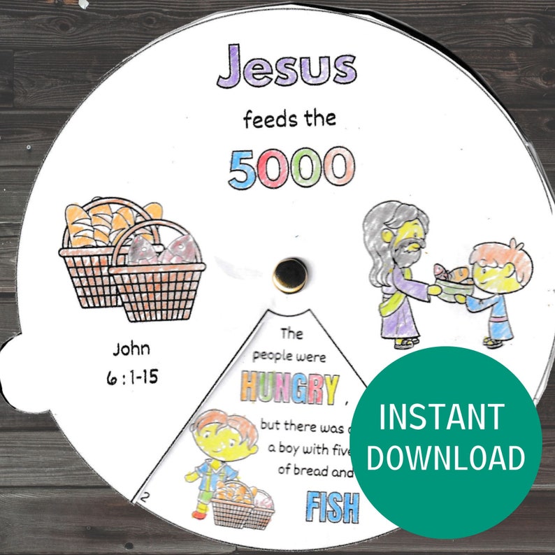 Jesus Feeds the 5000 Coloring Wheel, Five Loaves and Two Fish Craft ...