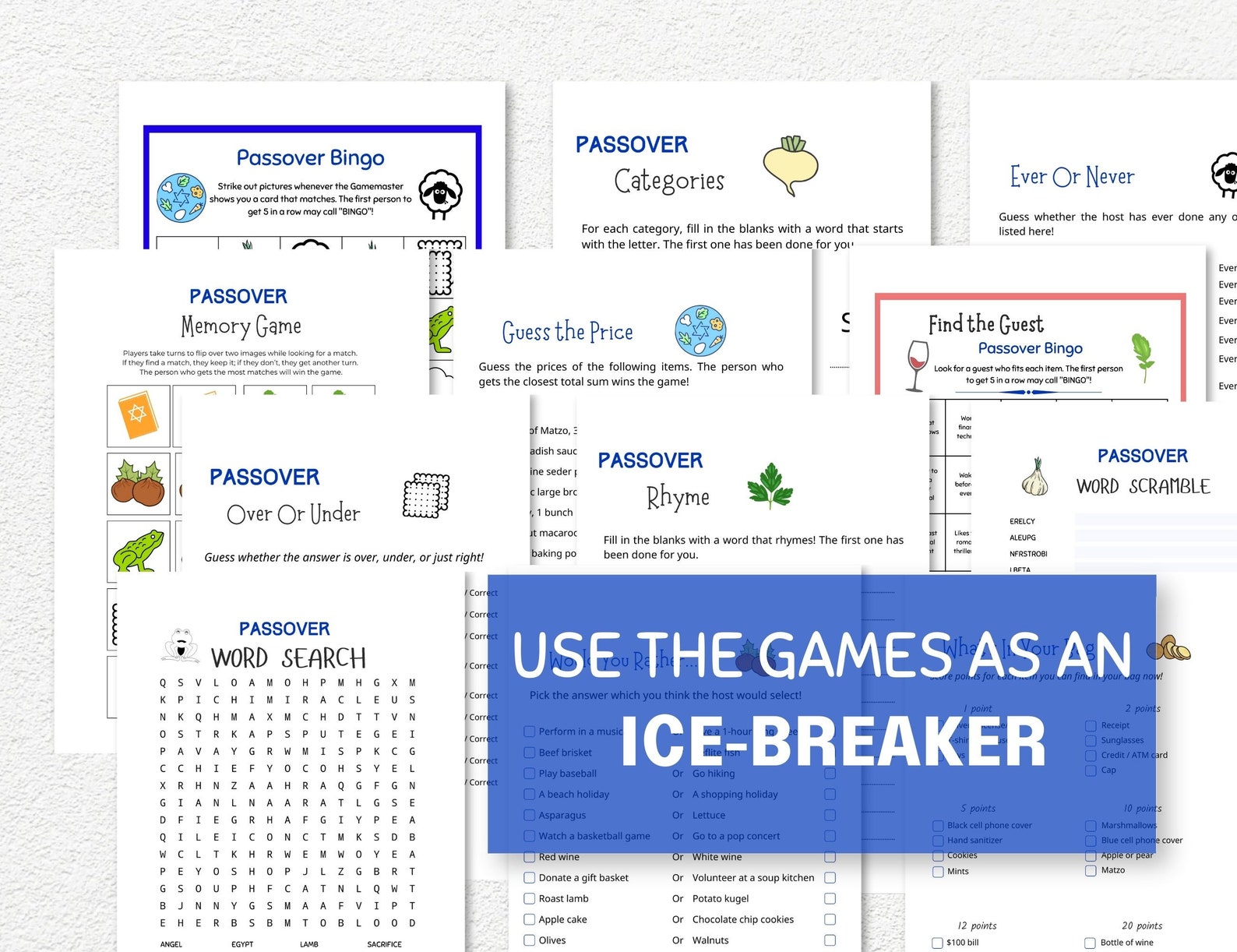 Passover Game Bundle Printable, 12 Editable Passover Activities for ...