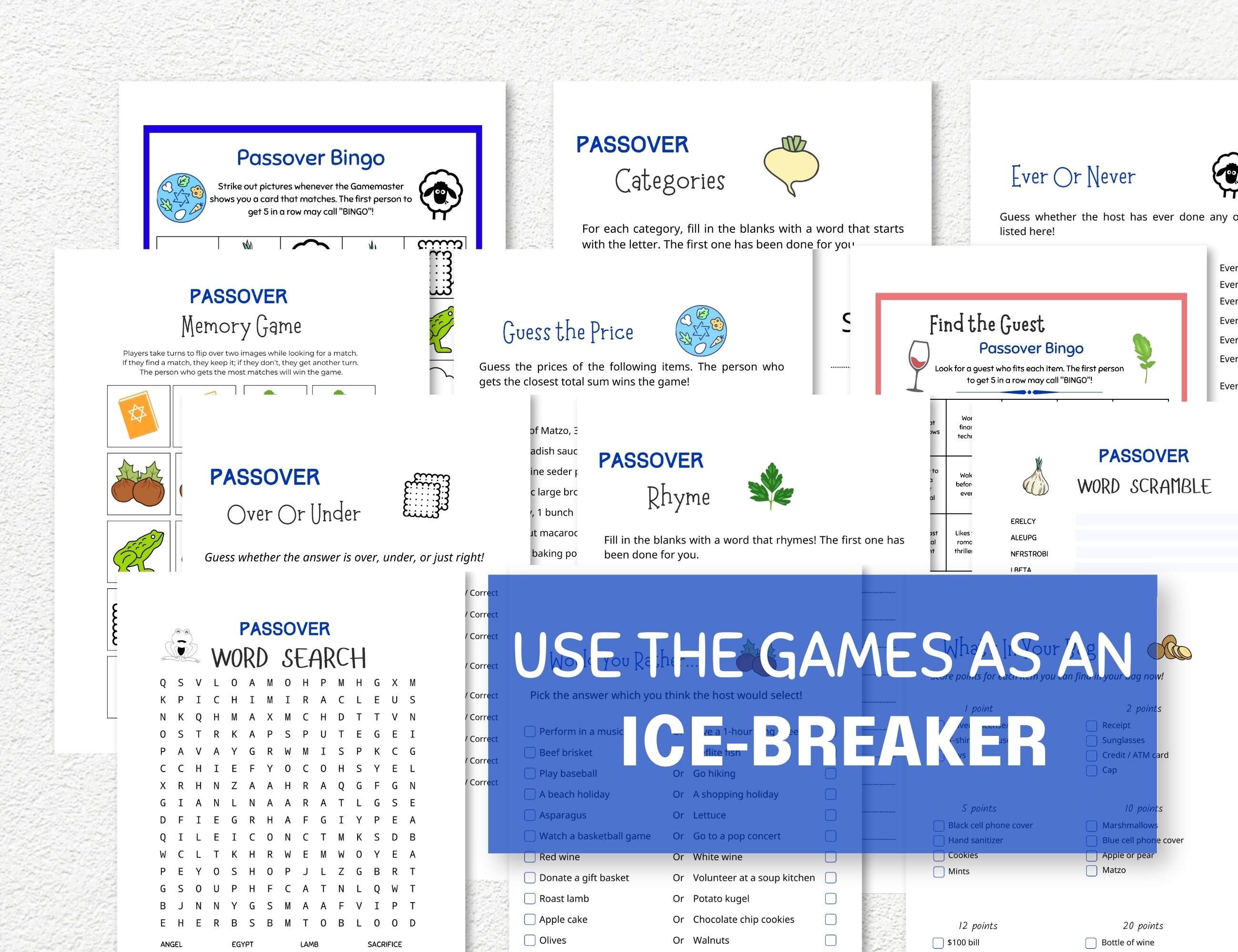 Passover Game Bundle Printable, 12 Editable Passover Activities for ...