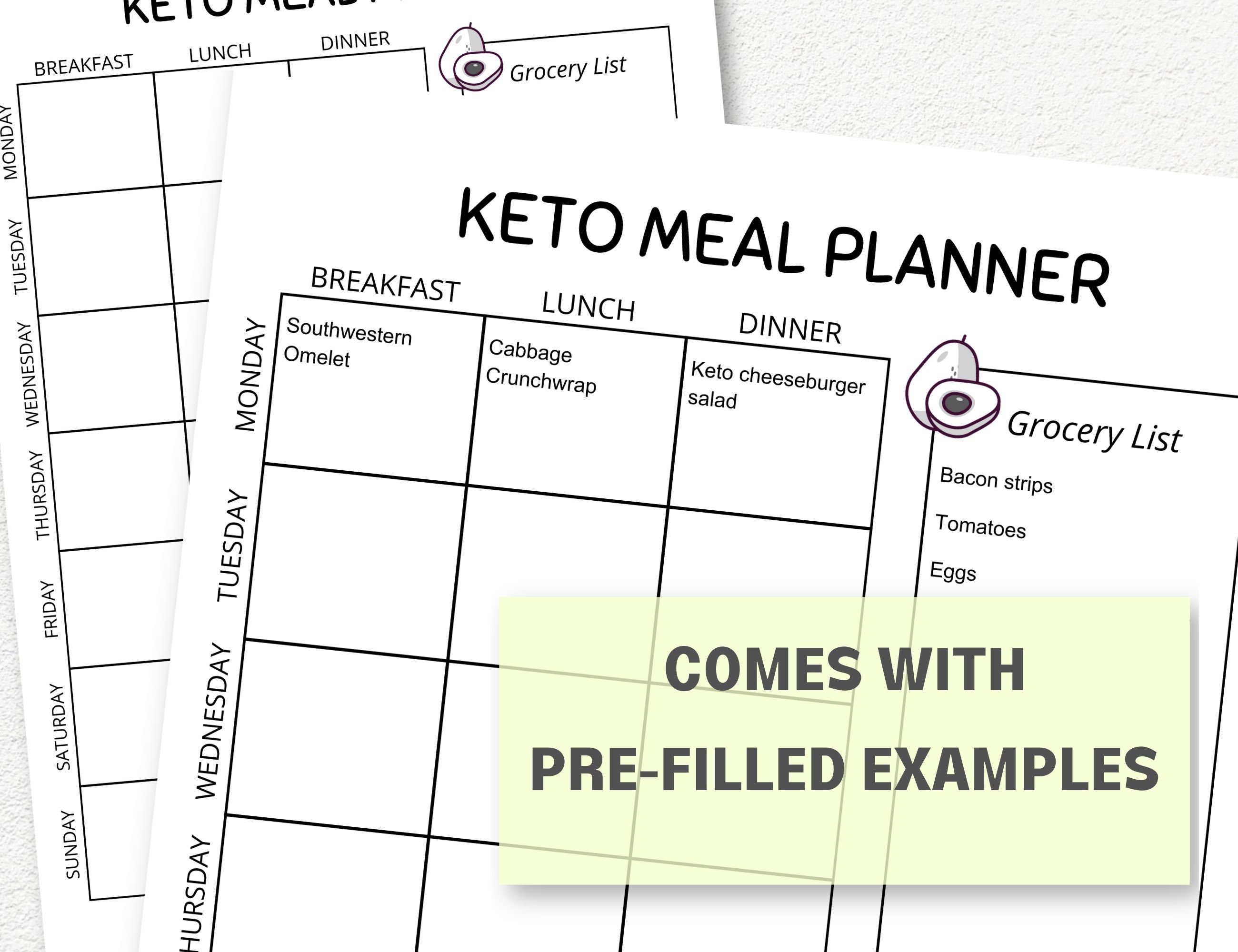 Keto Meal Planner, PDF Printable Weekly Meal Planner, Fillable Grocery ...