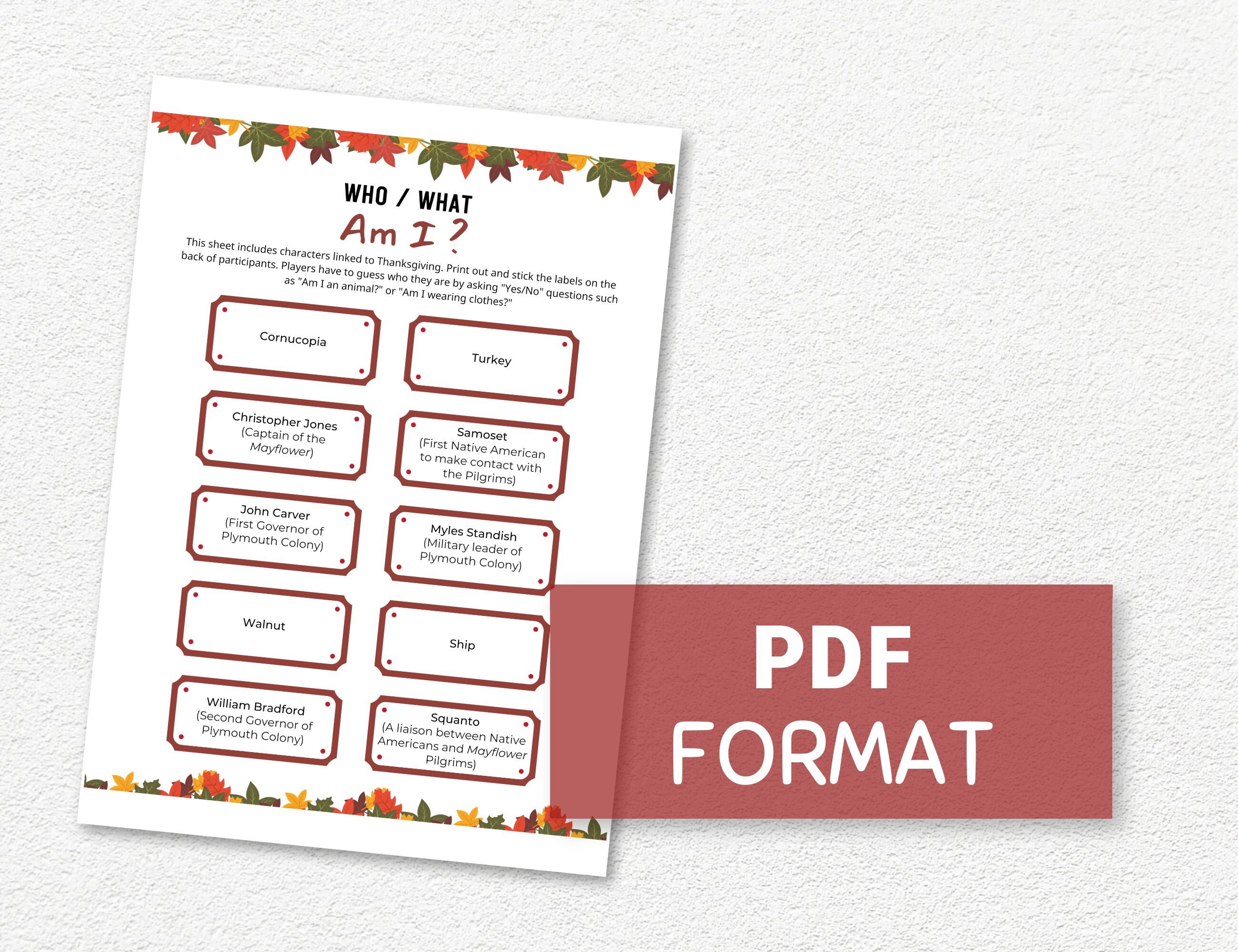 Thanksgiving Who Am I Game, Thanksgiving Guess My Word, Printable Guess ...