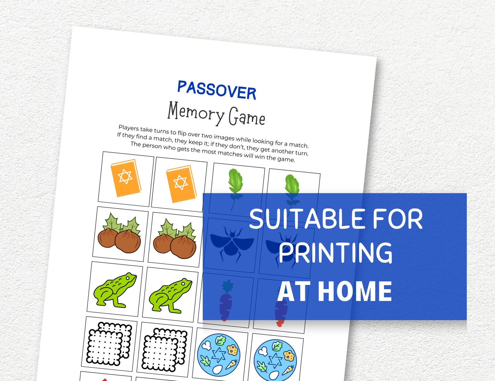 Passover Memory Game Printable, Memory Matching Game, Passover Party ...
