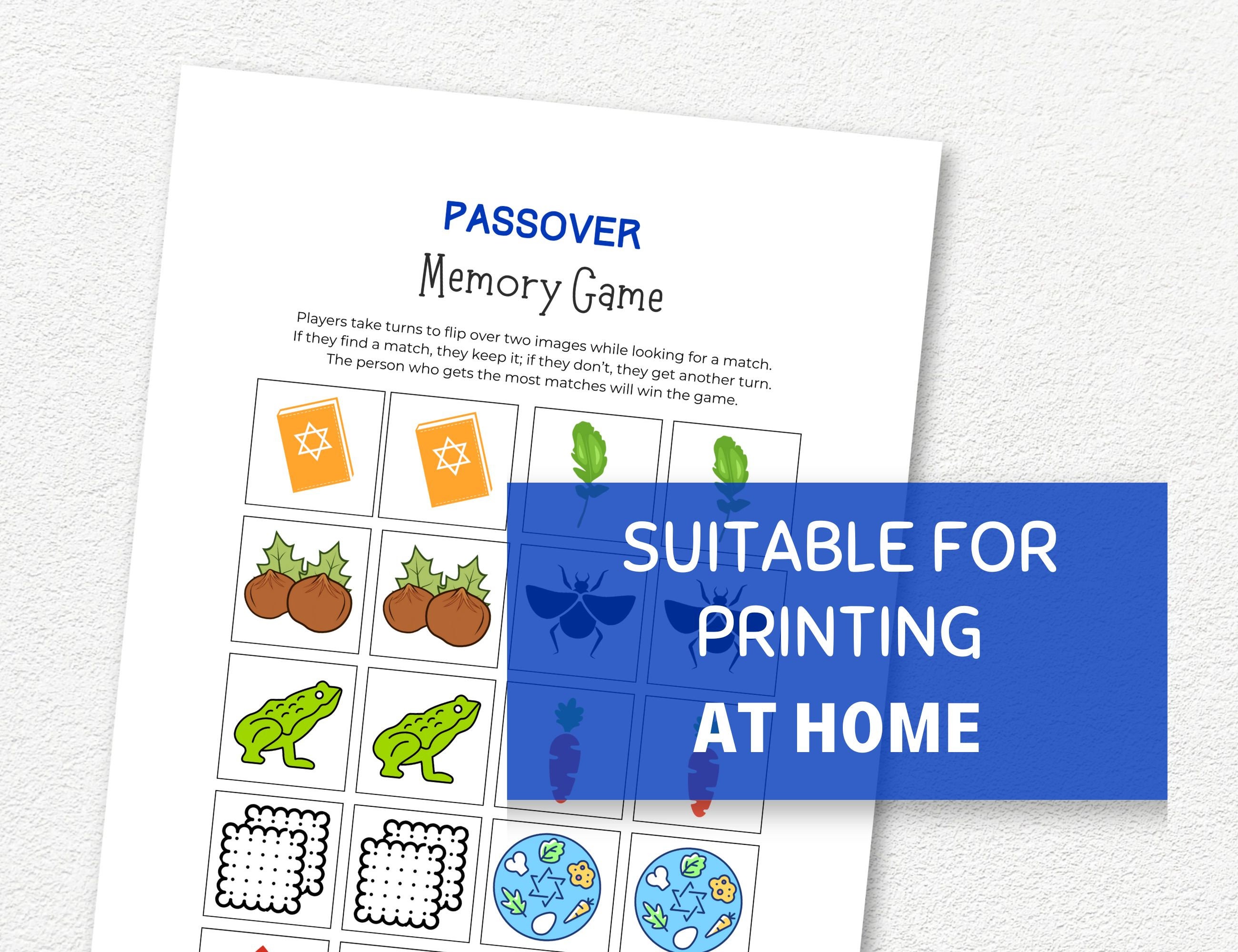 Passover Memory Game Printable, Memory Matching Game, Passover Party ...