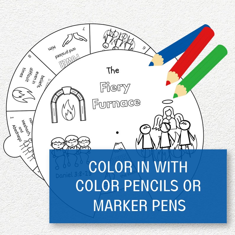 Fiery Furnace Coloring Wheel Printable, Sunday School Craft, Kids Bible ...