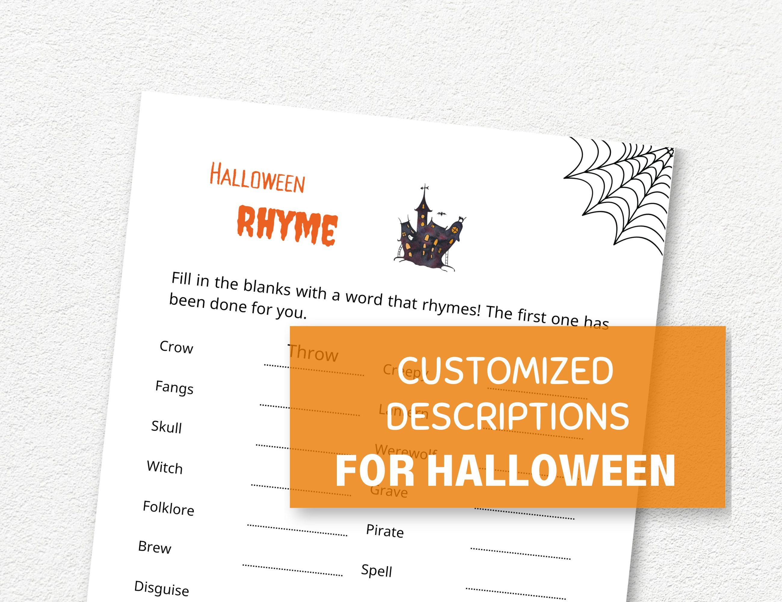 Halloween Rhyme Game Printable, Halloween Party Games for Adults ...