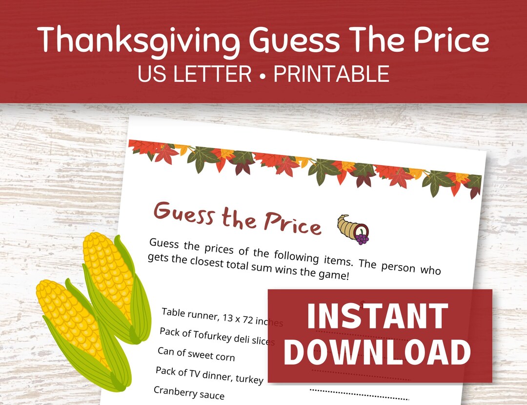 Thanksgiving Guess the Price Printable, Thanksgiving Guessing Game ...