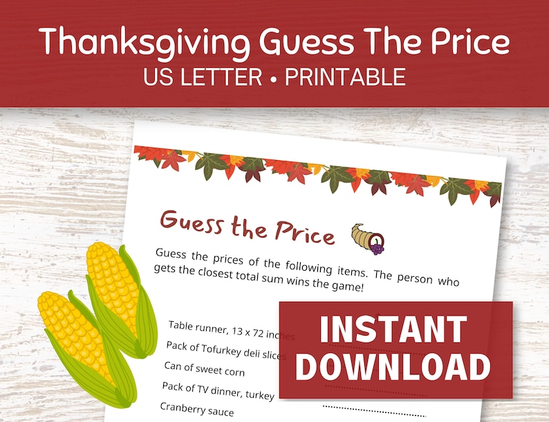 Thanksgiving Guess the Price Printable, Thanksgiving Guessing Game ...