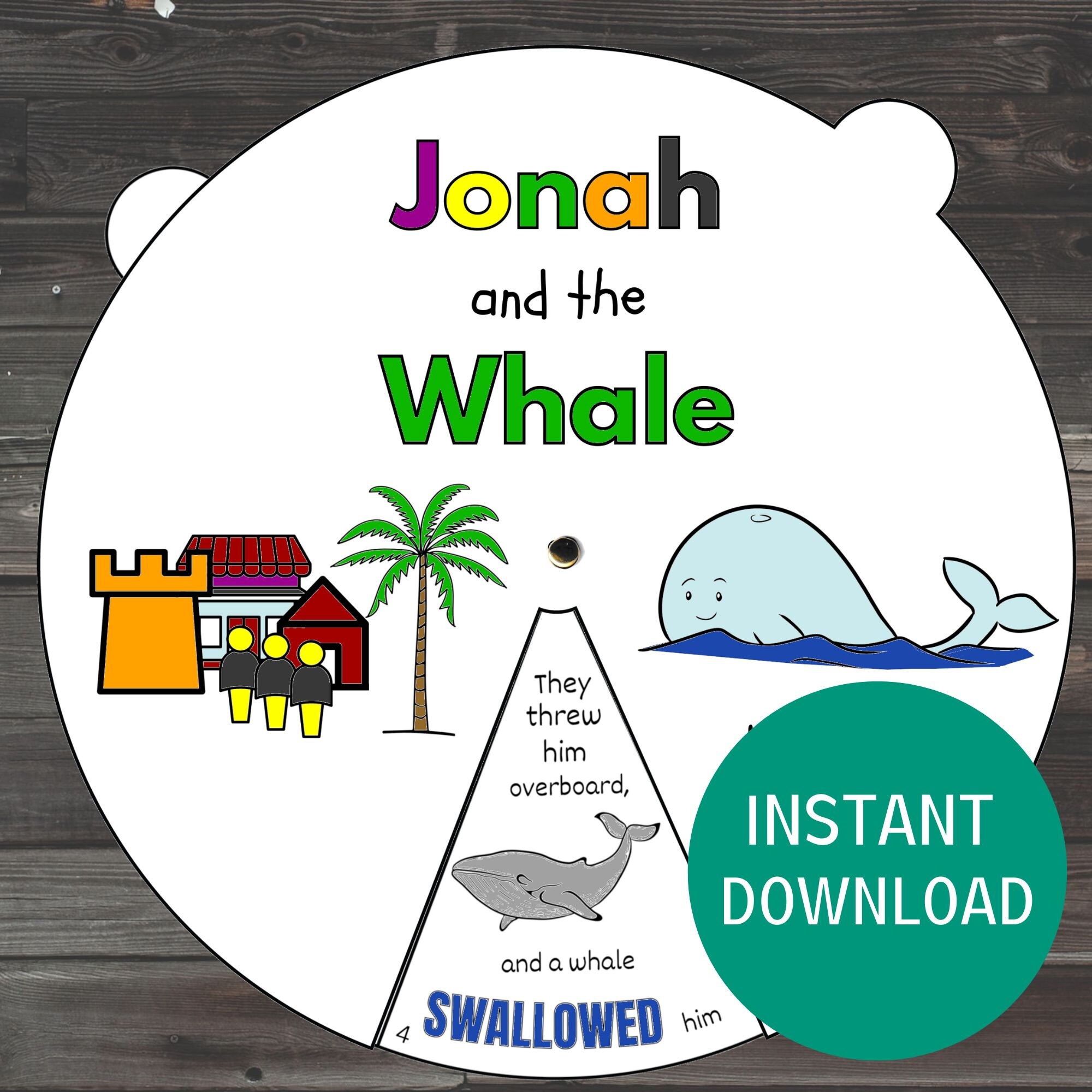 Jonah and the Whale Coloring Wheel, Printable Sunday School Lesson ...