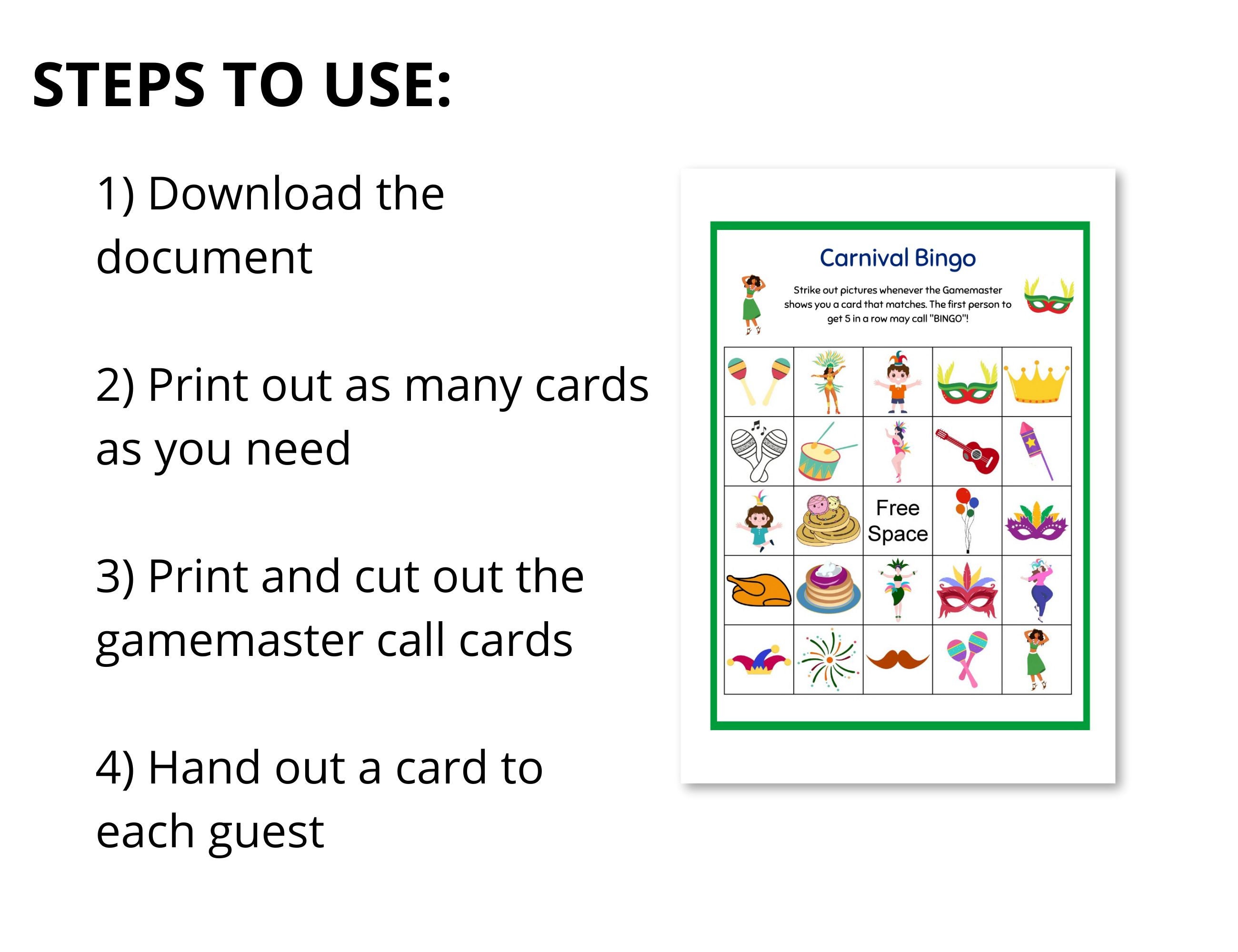 Carnival Bingo, 100 Bingo Cards for Carnival, Mardi Gras Bingo Cards ...