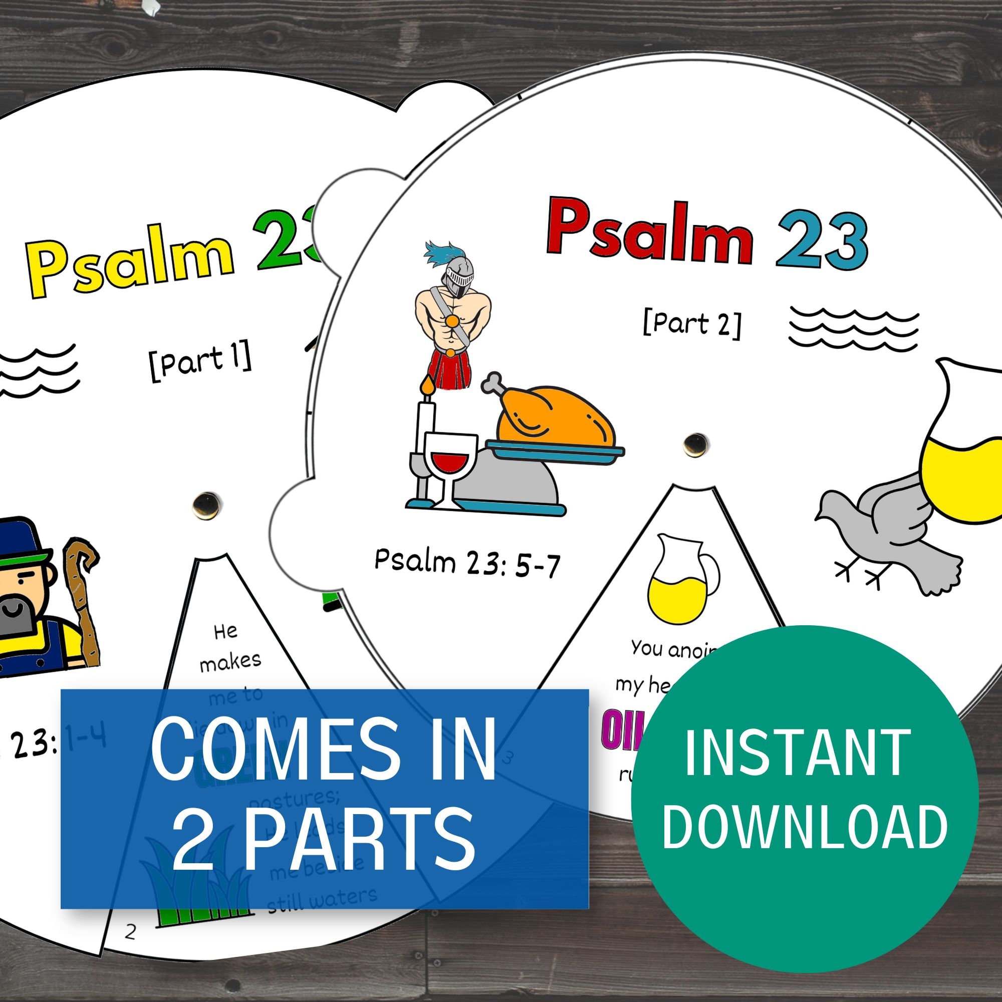 Psalm 23 Coloring Wheels, Printable Sunday School Craft, Kids Bible ...