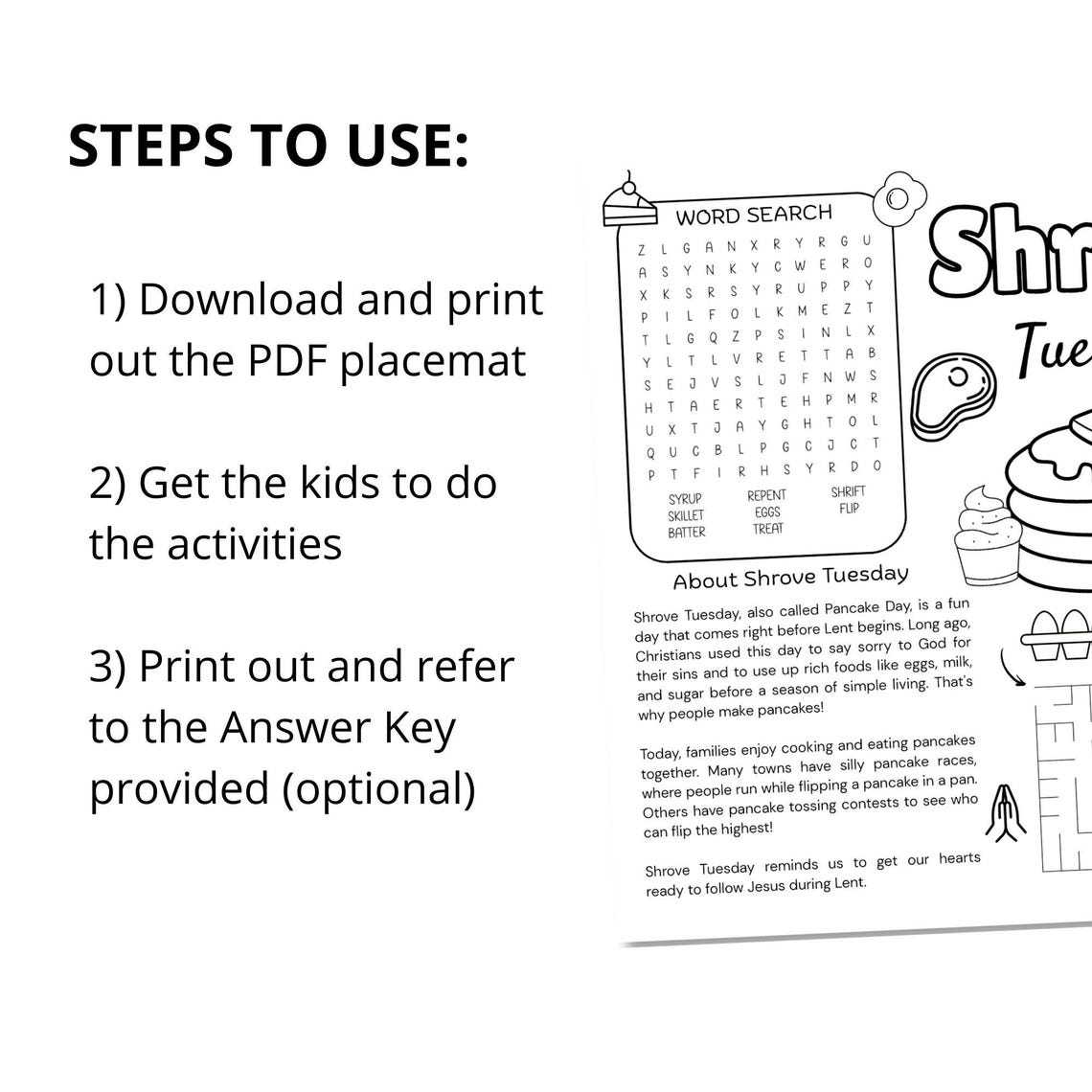 Shrove Tuesday Activity Placemat, Printable Sunday School Games ...