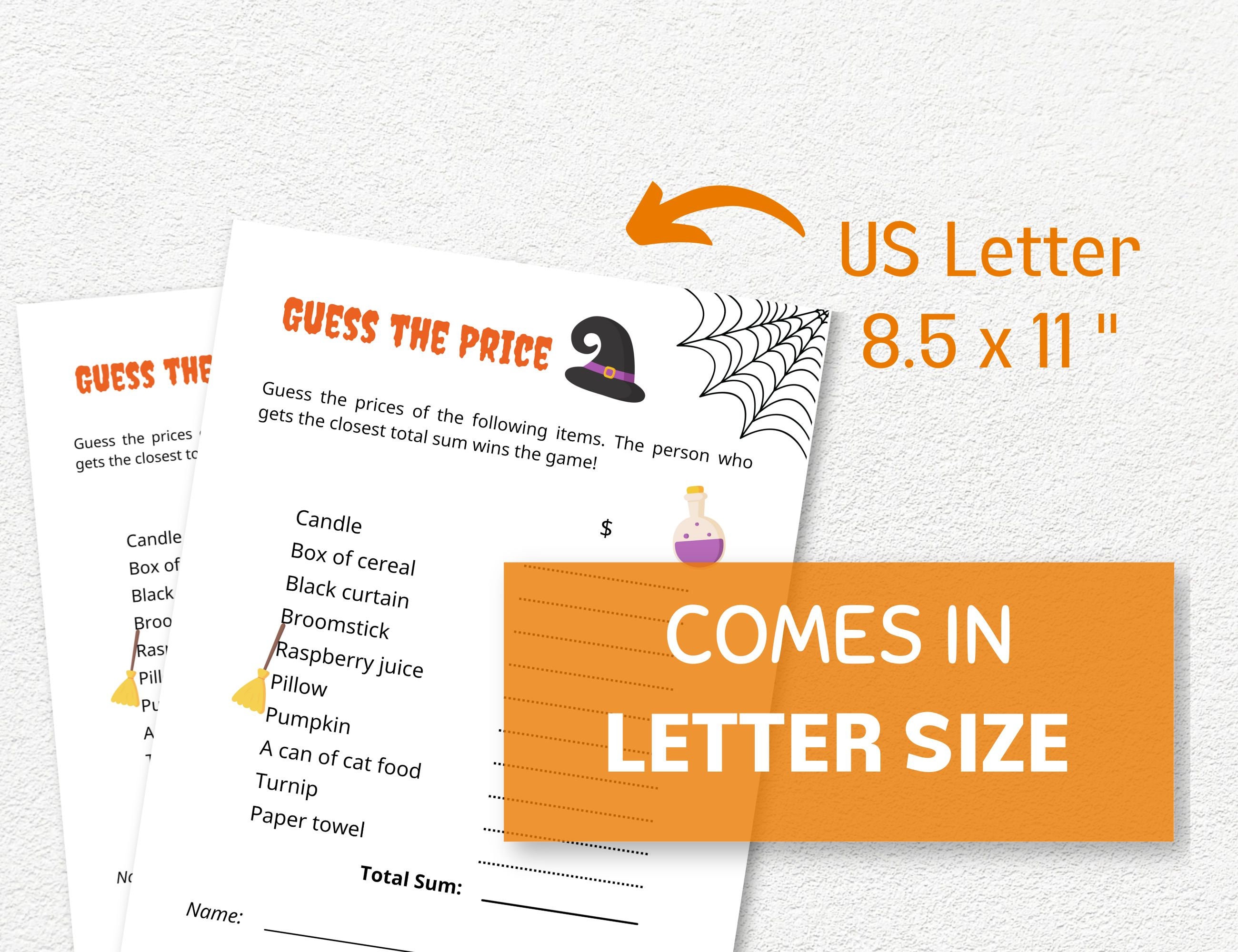 Halloween Guess the Price Printable Halloween Guessing Game - Etsy