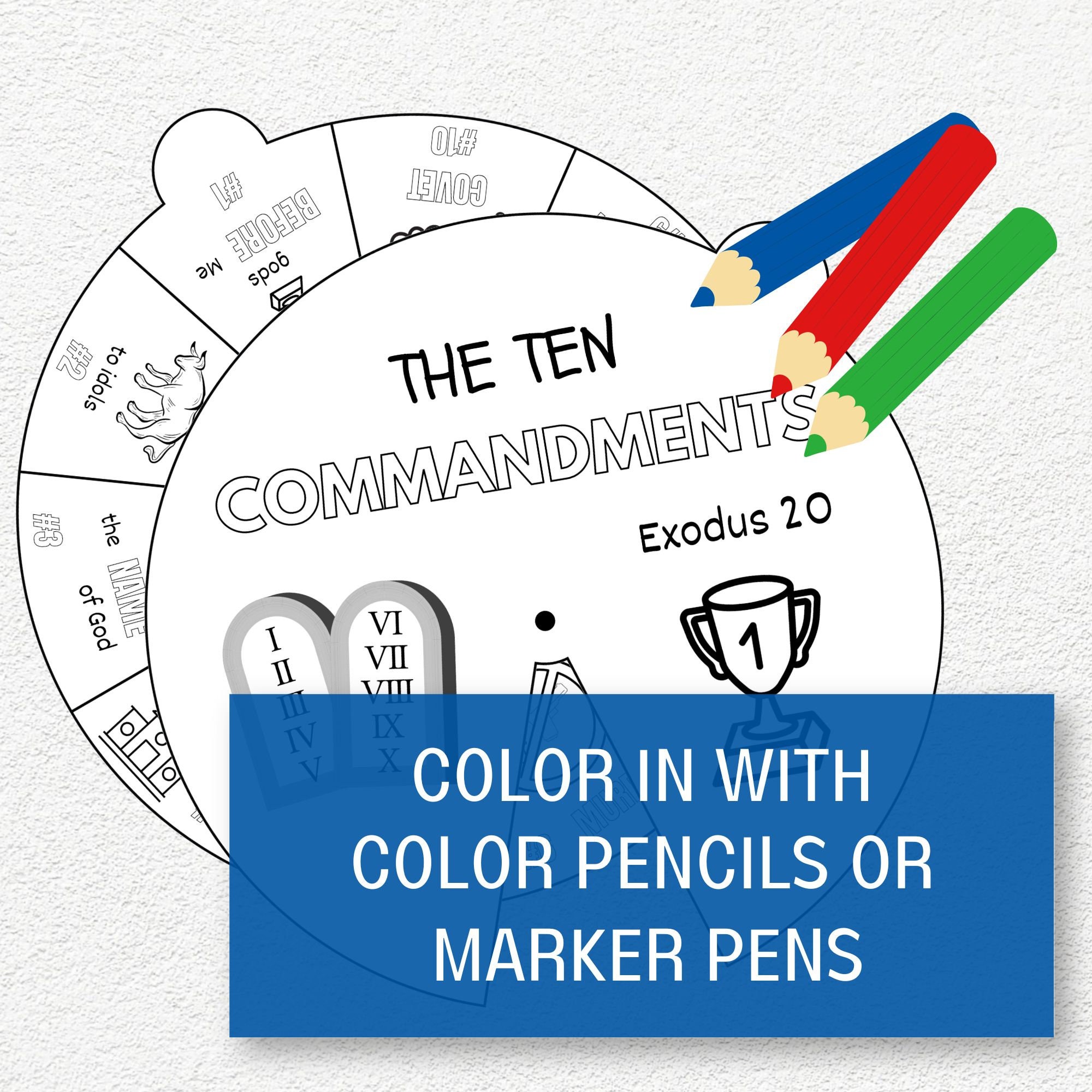 Ten Commandments Coloring Wheel, Printable Sunday School Lesson, Bible ...