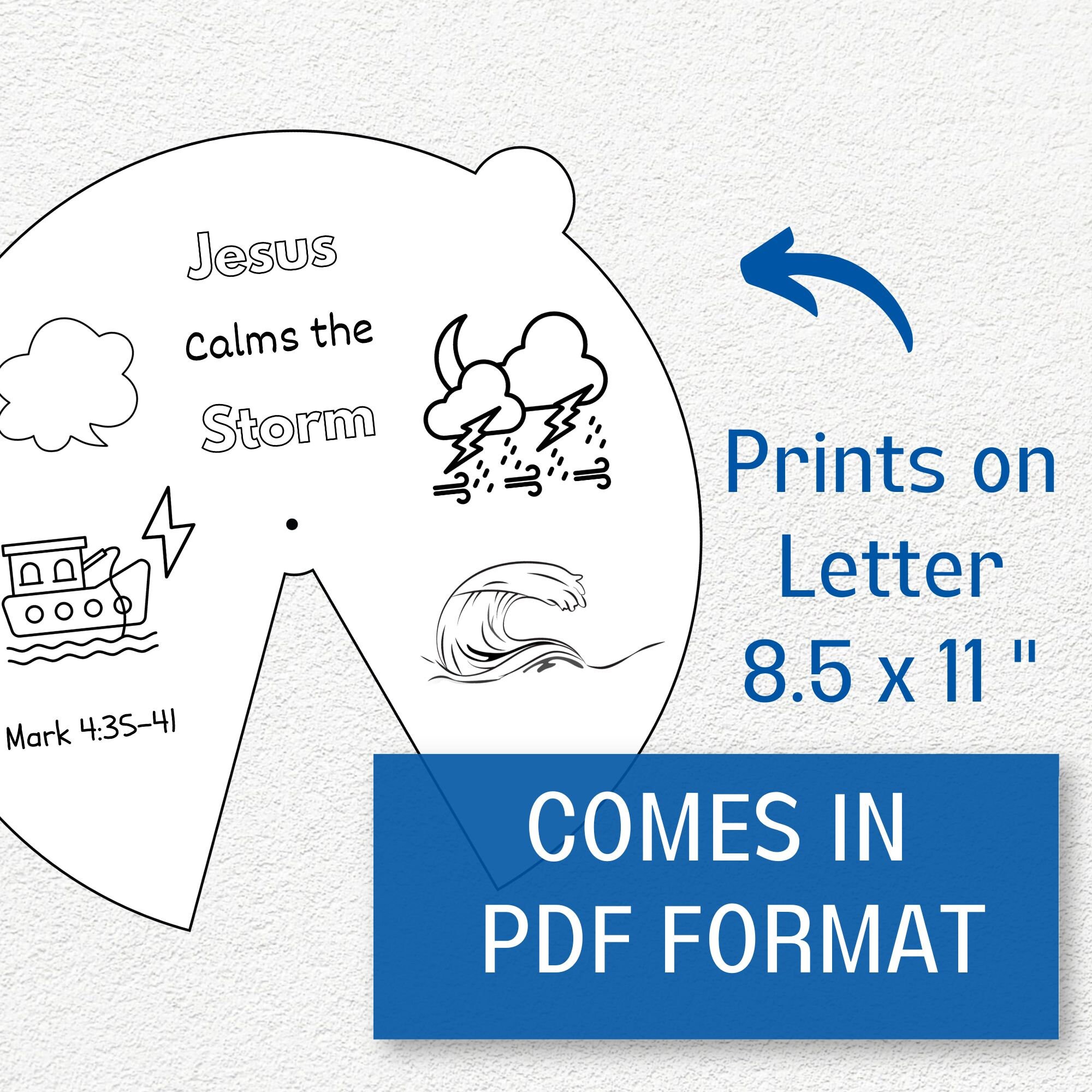 Jesus Calms the Storm Coloring Wheel, Printable Sunday School Lesson ...