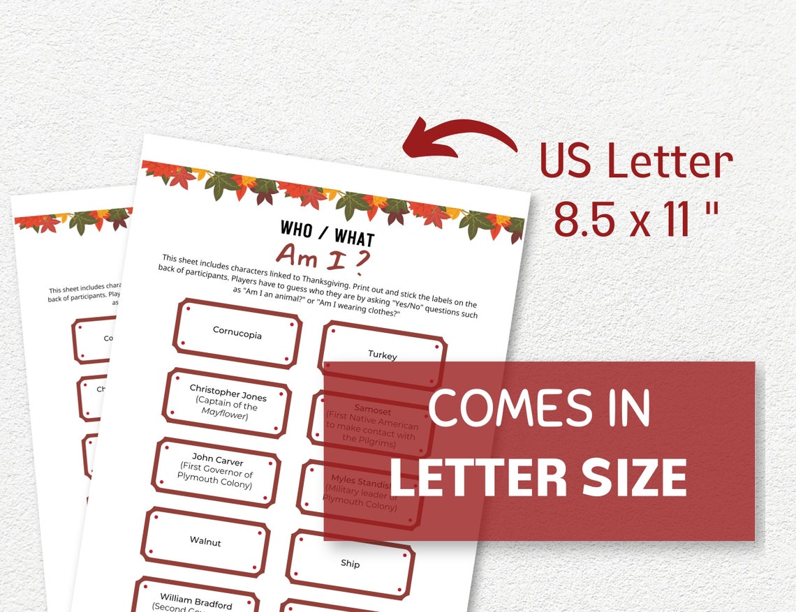 Thanksgiving Who Am I Game, Thanksgiving Guess My Word, Printable Guess ...