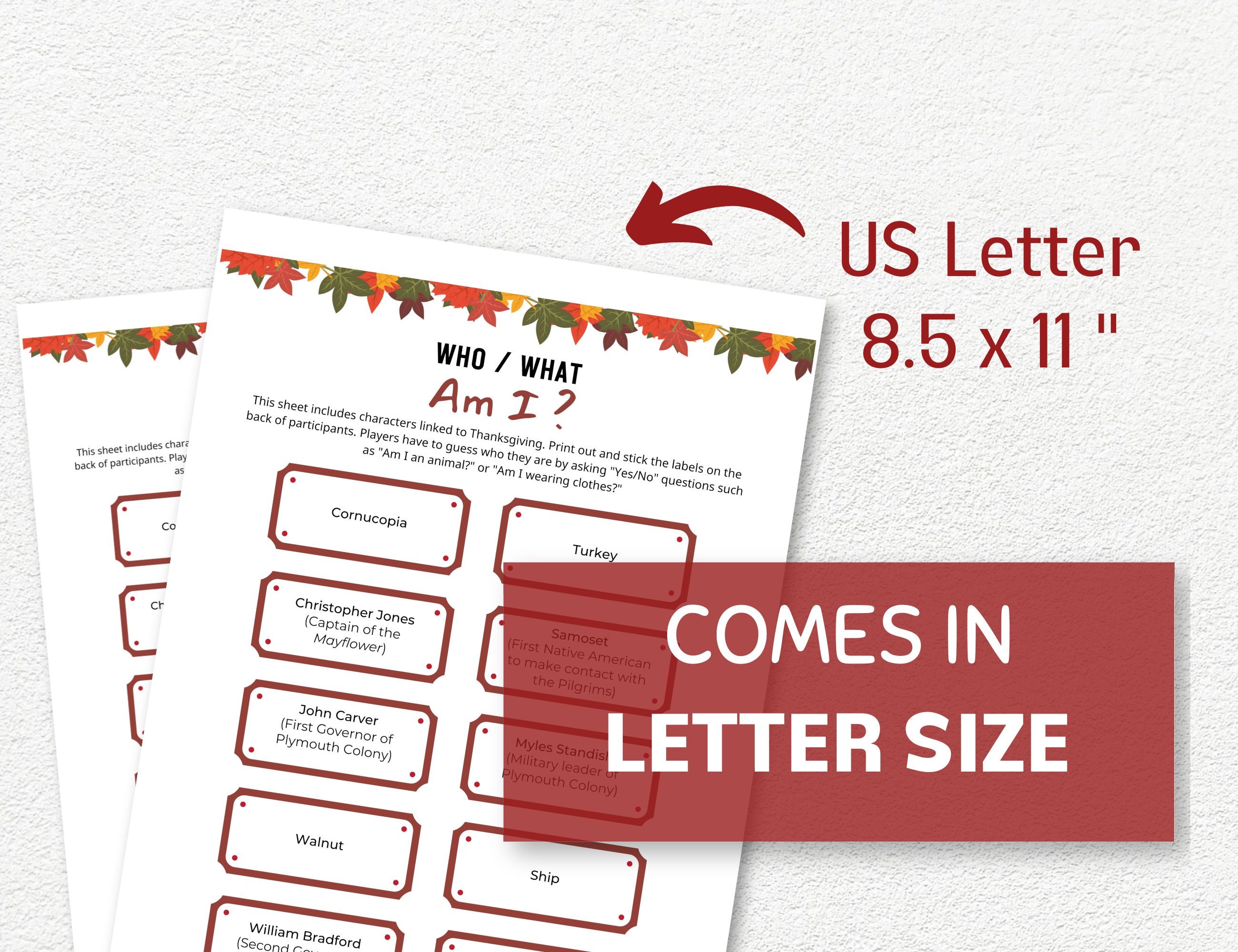 Thanksgiving Who Am I Game, Thanksgiving Guess My Word, Printable Guess ...