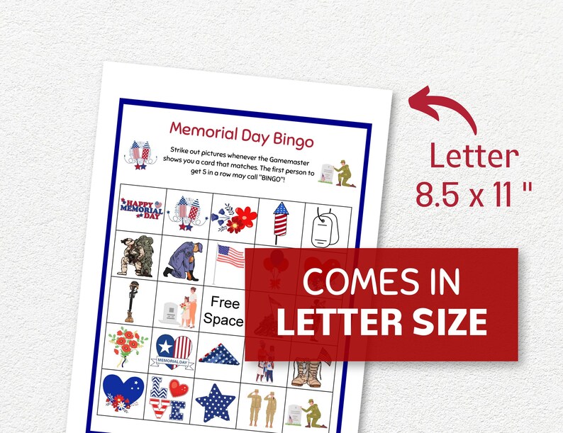 Memorial Day Bingo Cards, 50 Printable PDF Bingo Cards for Memorial Day ...