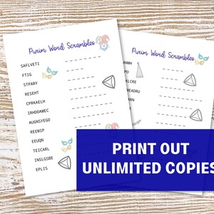 Purim Word Scrambles Game, 2 Printable Puzzles for the Jewish Holiday ...