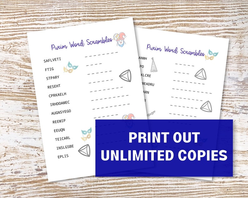 Purim Word Scrambles Game, 2 Printable Puzzles for the Jewish Holiday ...