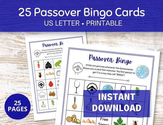 Passover Kids Bingo Cards 25 Printable Cards for Pesach - Etsy