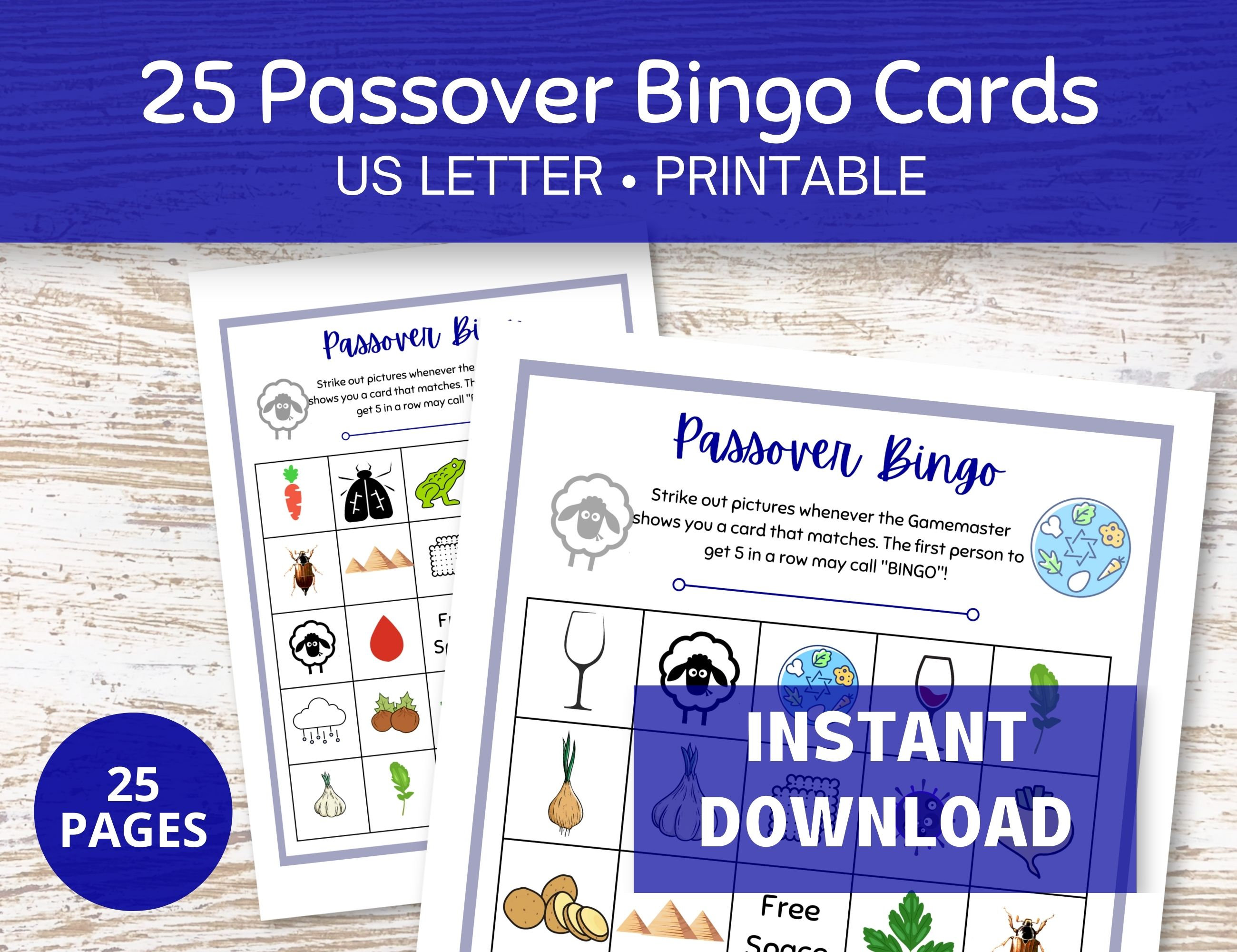 Passover Kids Bingo Cards, 25 Printable Cards for Pesach, Party Games ...