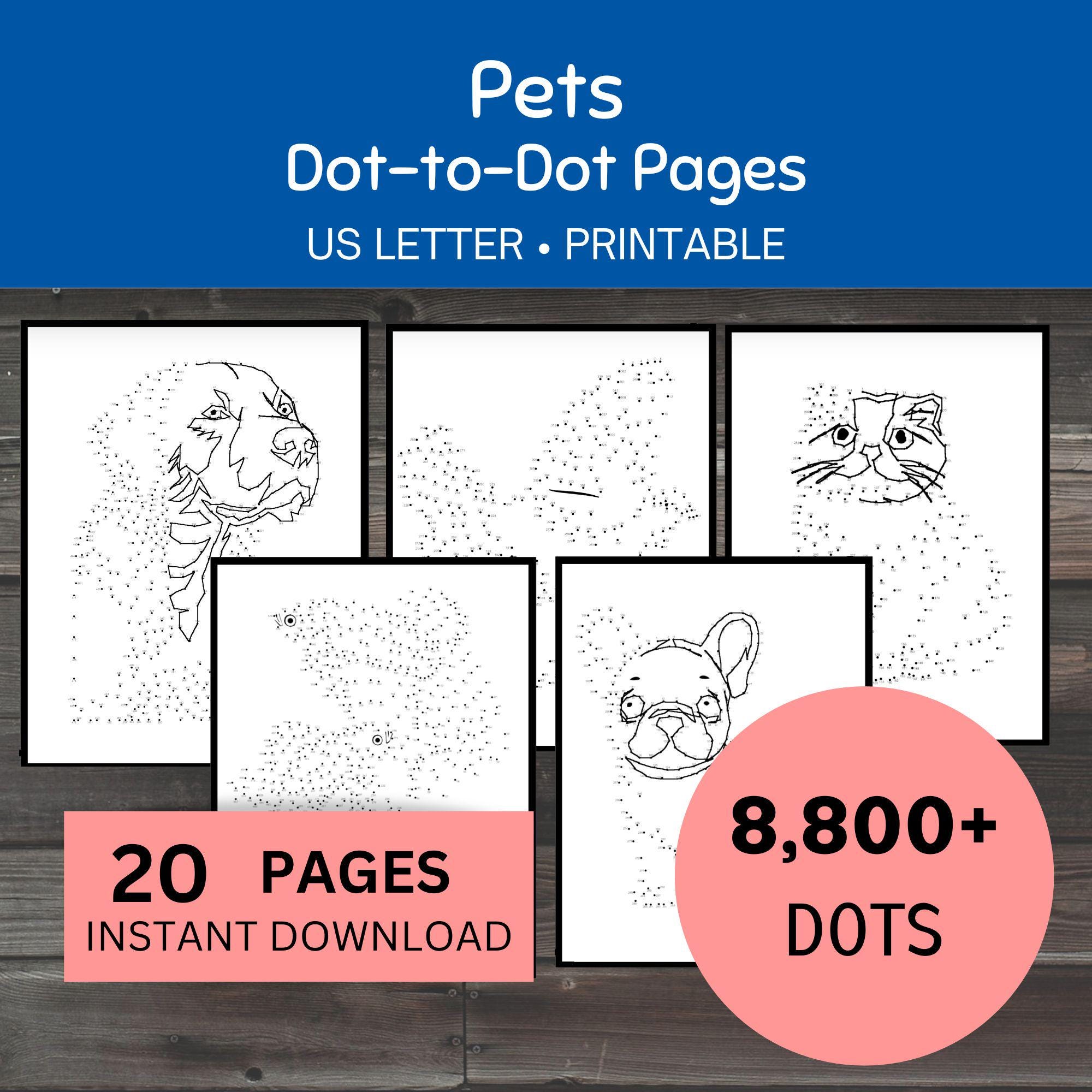 Pets Dot to Dot Activity, 20 Printable Worksheets for Adults and Teens ...