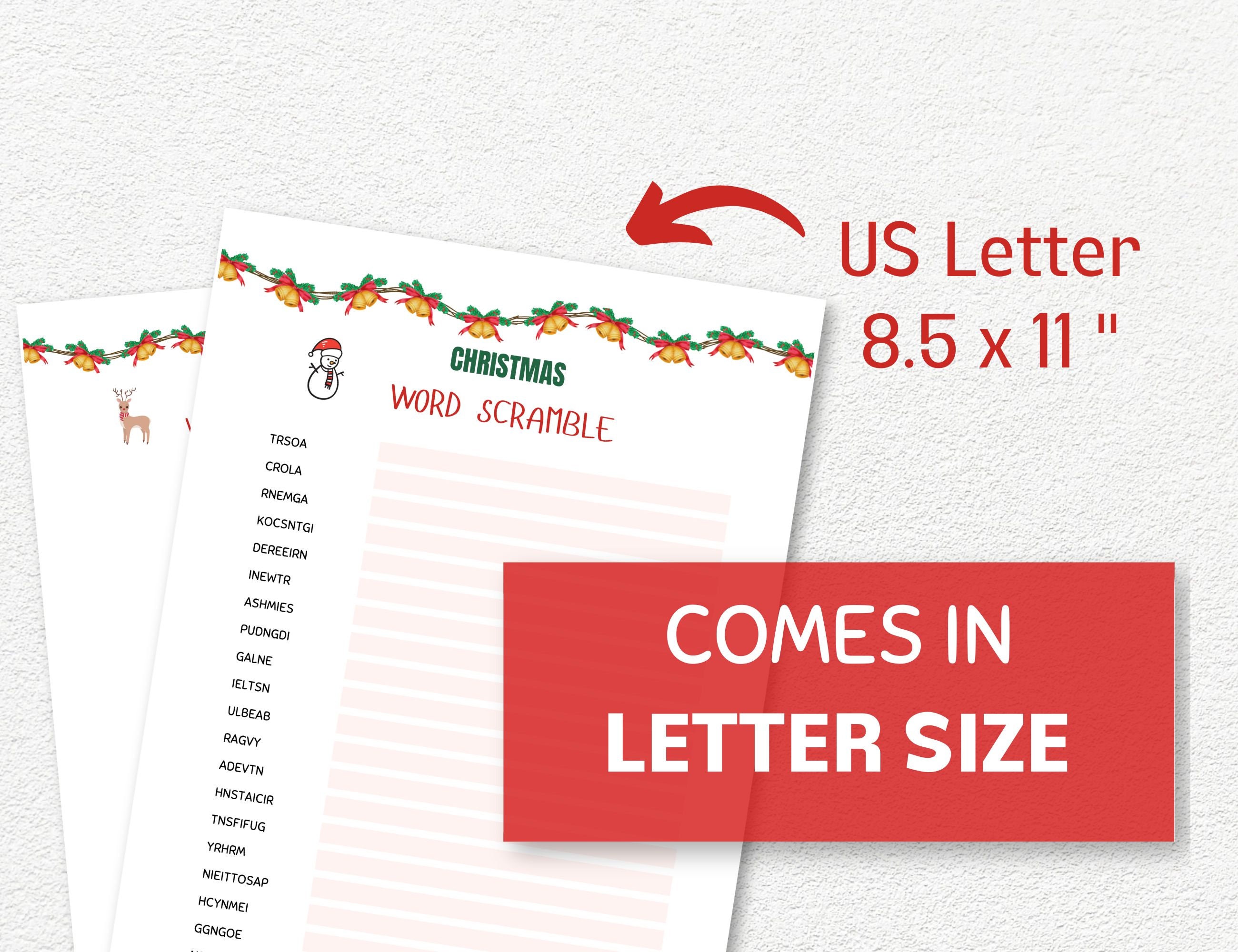 Christmas Word Scramble Printable, Christmas Games for Family, Word ...