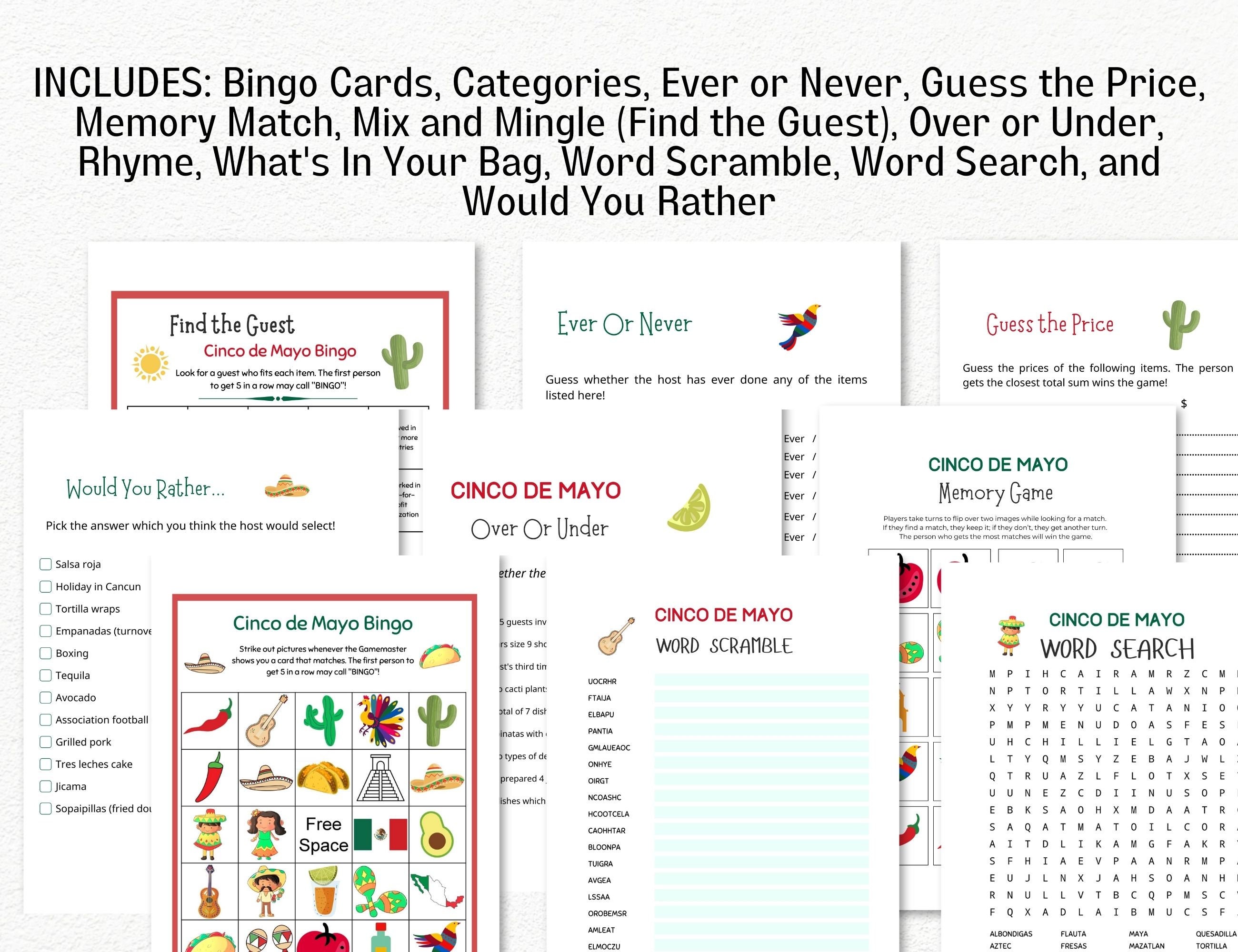 Cinco De Mayo Game Bundle Printable, 12 Editable Cinco De Mayo Games ...