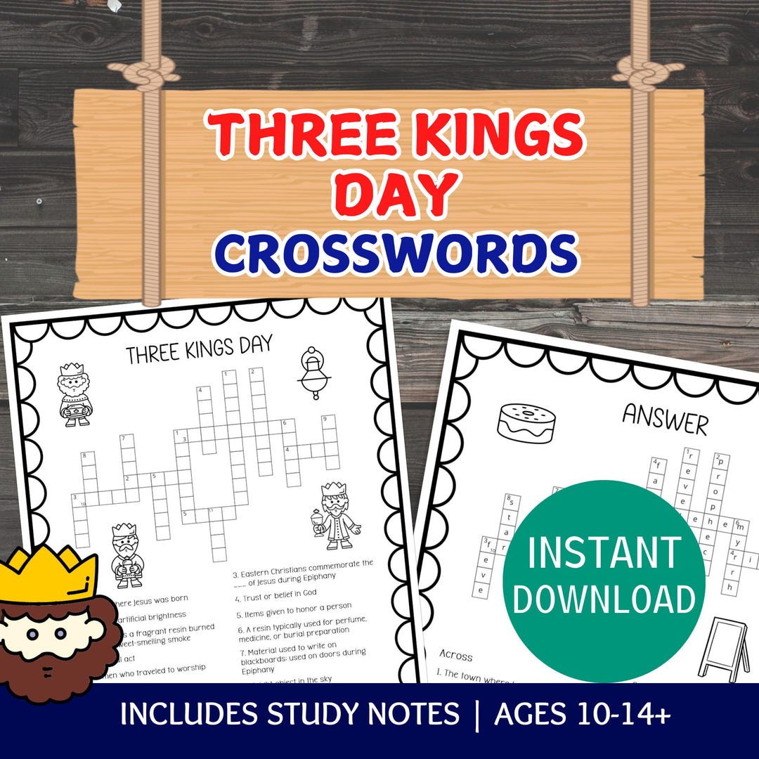 Three Kings Day Crosswords Activity, Printable Epiphany Sunday School ...