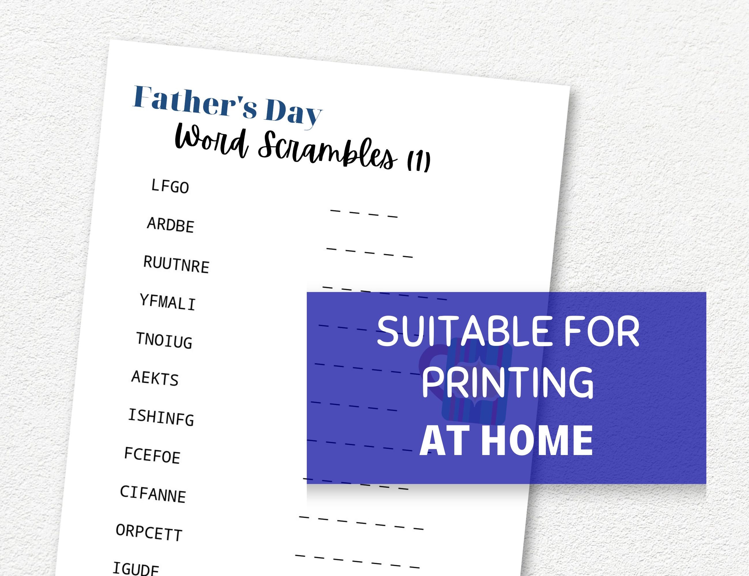 Father’s Day Word Scrambles, 2 Printable Games for Father’s Day Party ...