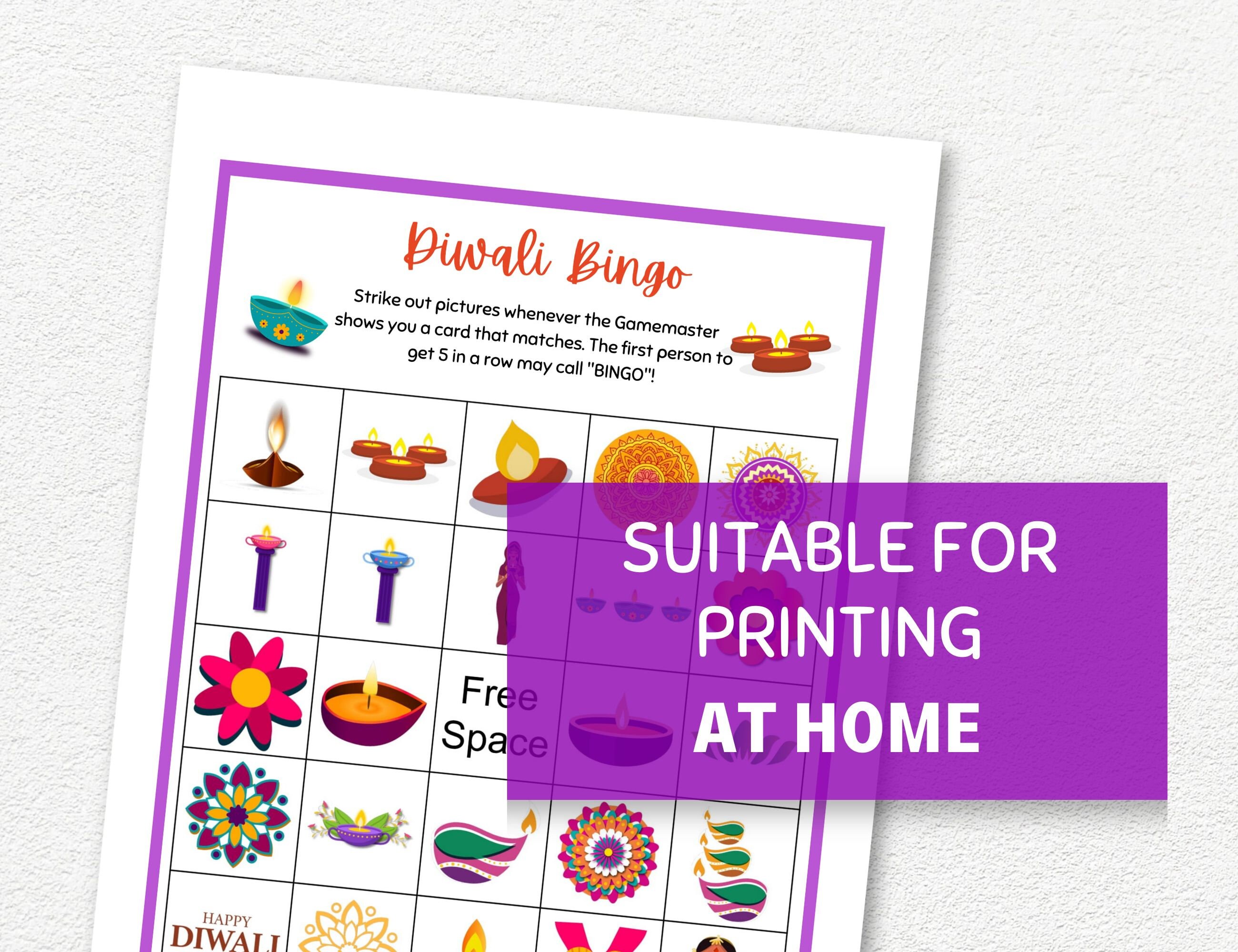 Diwali Bingo Game, 25 Bingo Cards Printable, Deepavali Party Games for ...