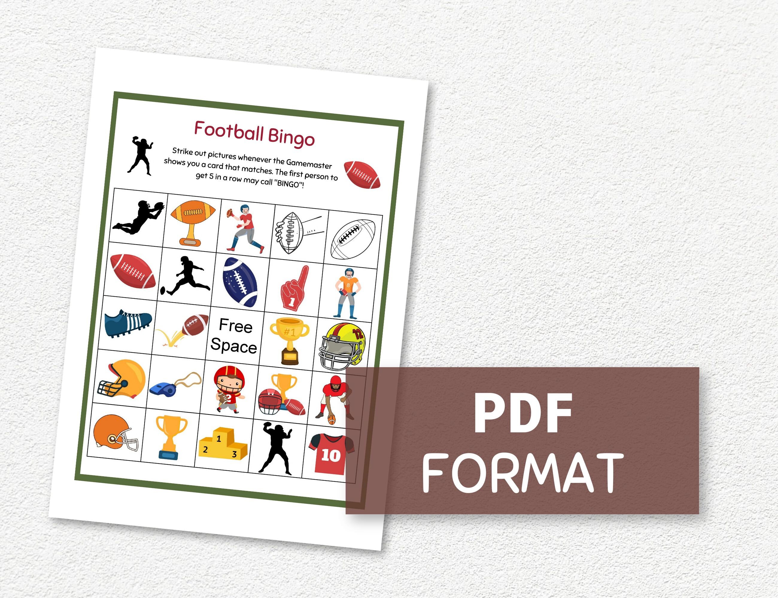Football Bingo, 100 Bingo Cards Printable, American Football and Sports ...