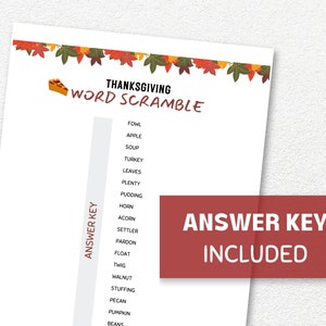 Thanksgiving Word Scramble Printable, Thanksgiving Games for Family ...